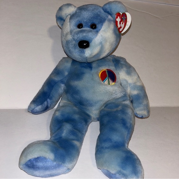 Toys | Large Ty Beanie Buddy Embroidered Peace Sign The Bear Blue ...